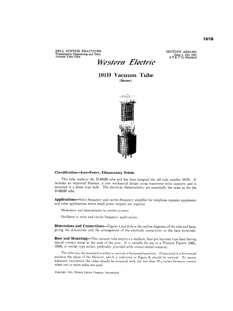Western Electric Vacuum Tube Data 1941 | PDF | Computers | Technology ...
