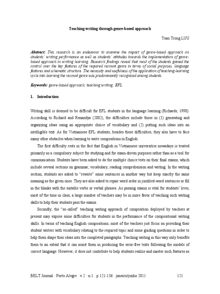Teaching Writing Through Genre-Based Approach PDF | PDF | English As A ...