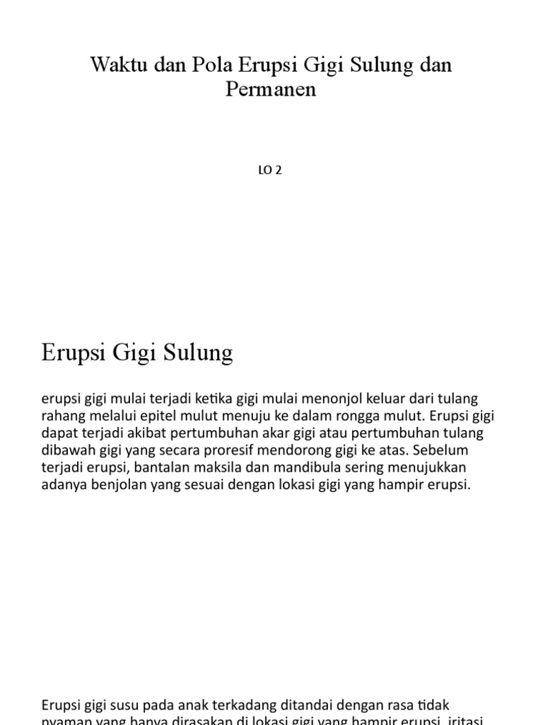Waktu Dan Pola Erupsi Gigi Sulung Dan Permanen | PDF