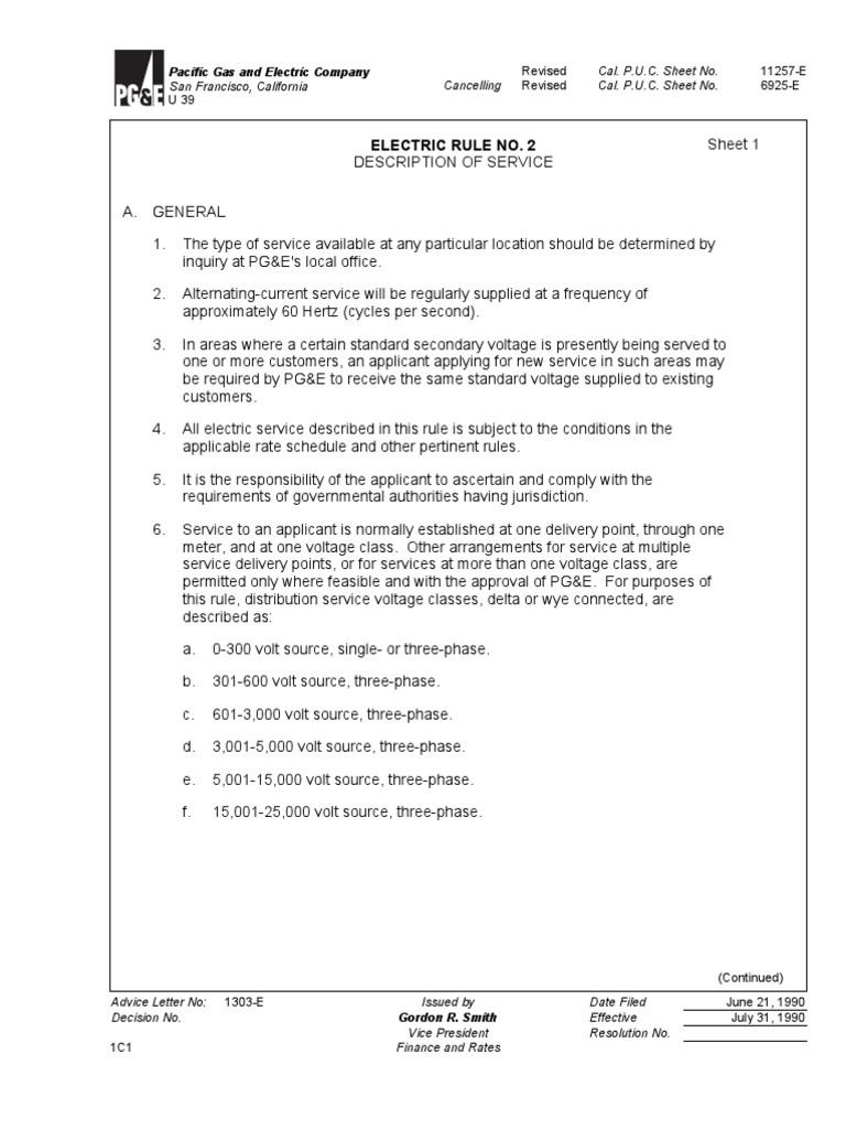 PG&E Electric Rule No. 2 Overview | PDF | Pacific Gas And Electric ...