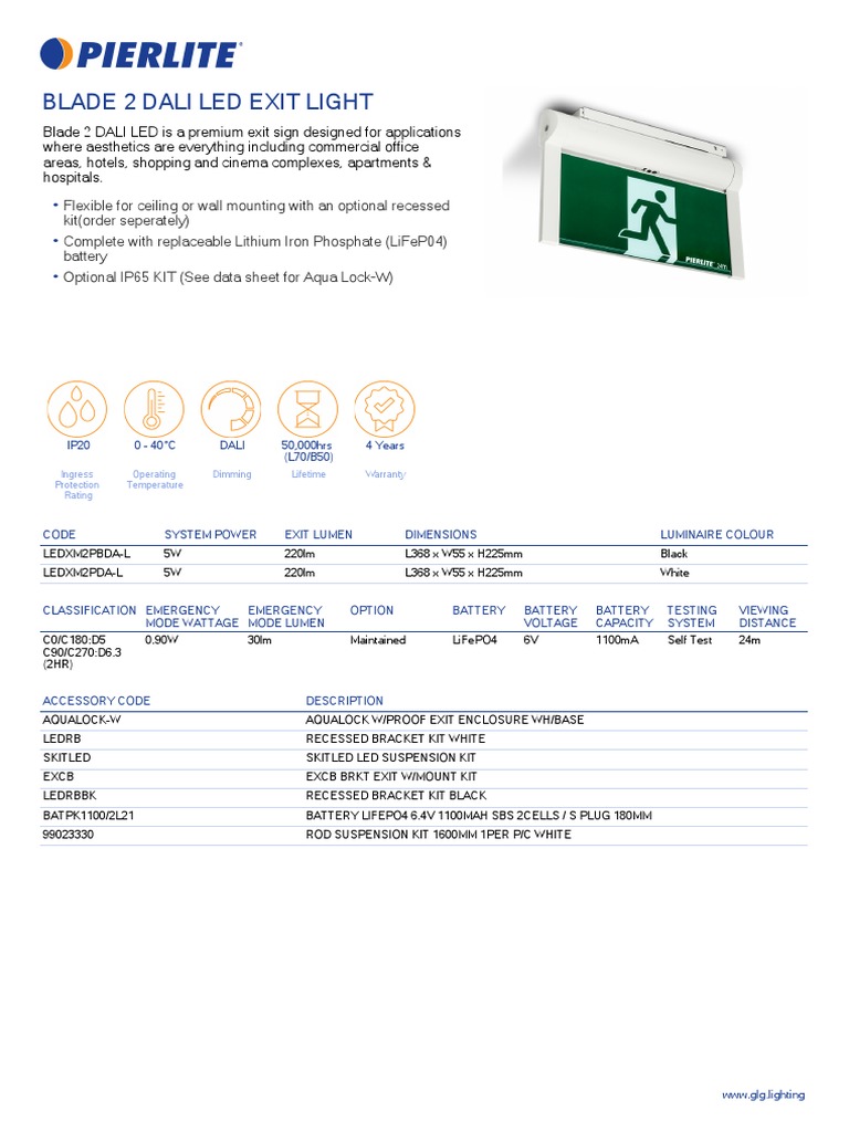 Blade 2 Dali Led Exit Light | PDF | Lighting | Manufactured Goods