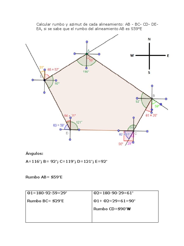 Calcular Rumbo y Azimut de Cada Alineamiento | PDF