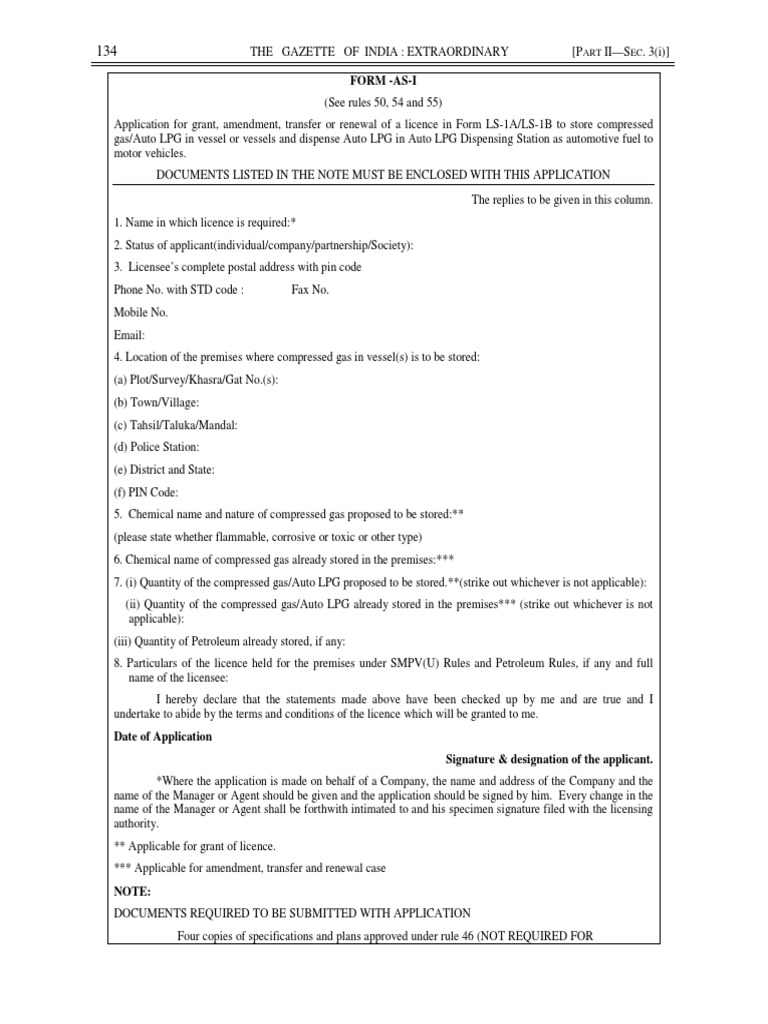 Form AS 1 Old Form 1 PDF | PDF | License | Liquefied Petroleum Gas