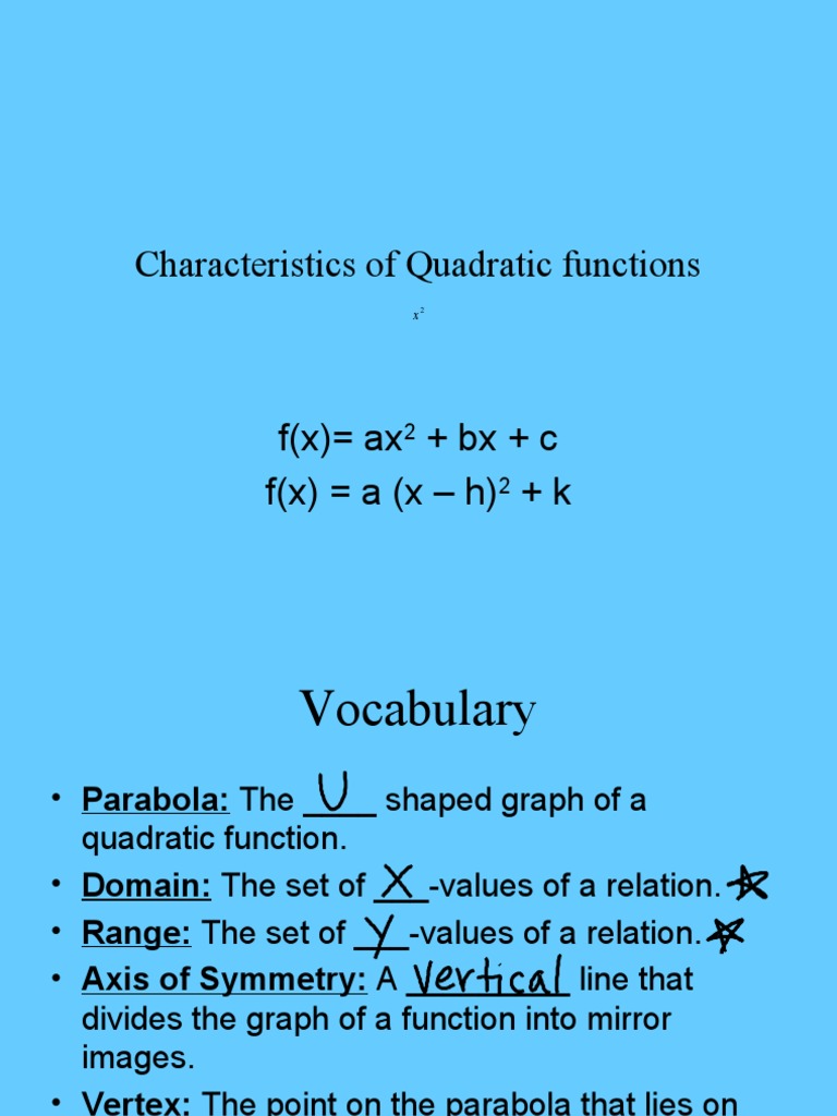 3N Characteristics of Quadratic Functions KEY 1dxnu3t | PDF