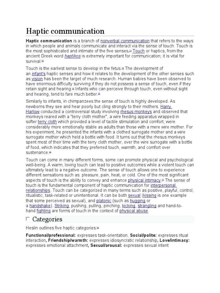 Haptic Communication Wiki | PDF | Social Psychology | Behavioural Sciences