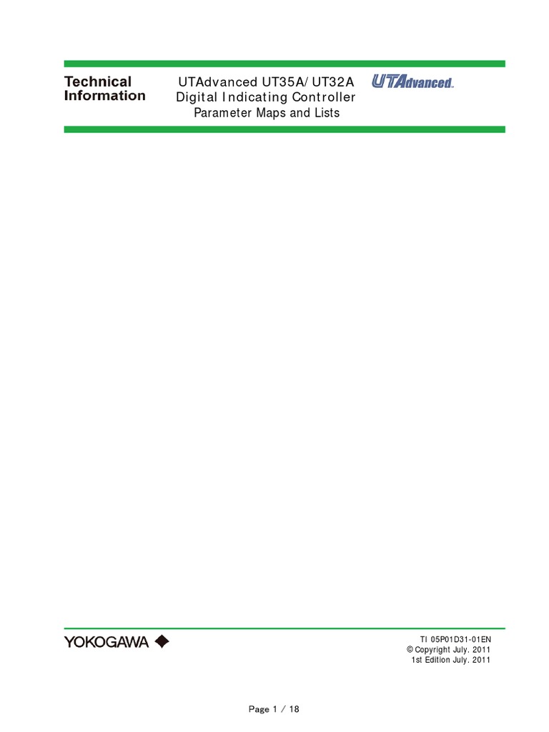 Utadvanced Ut35A/Ut32A Digital Indicating Controller: Parameter Maps and Lists | PDF | Parameter ...