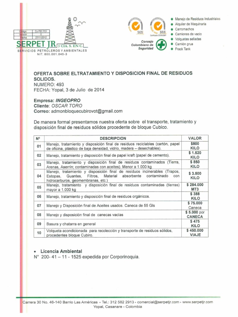 Cot 493 - Residuos Solidos - Cubiro | PDF
