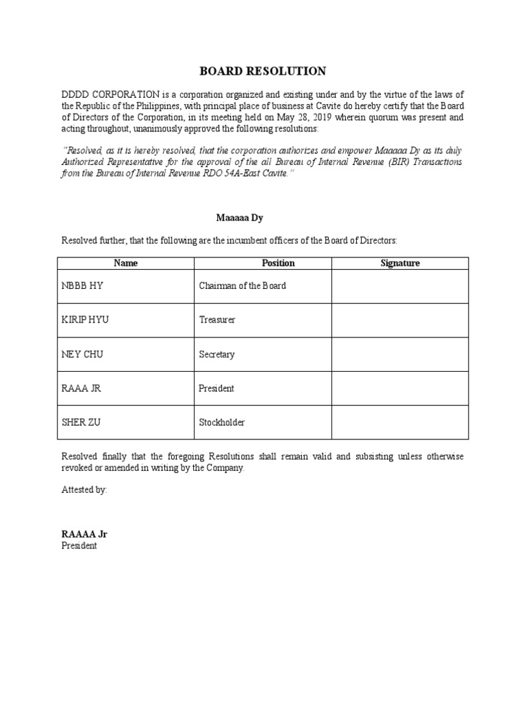Board Resolution for Authorized Rep. | PDF | Social Institutions ...