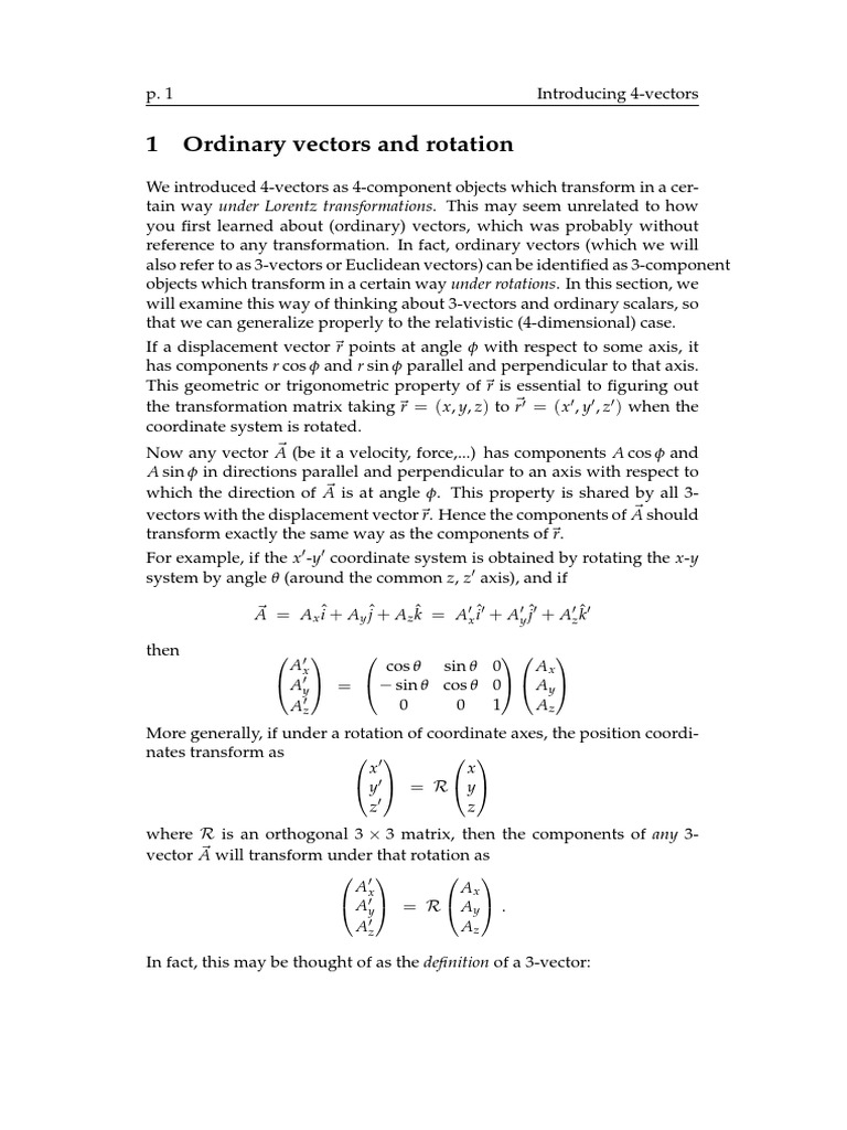 1 Ordinary Vectors and Rotation: X y Z X y Z | PDF | Euclidean Vector | Coordinate System