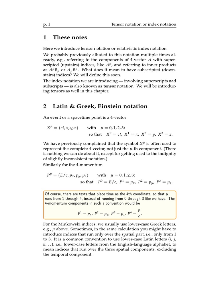 Introduction To Tensor Notation And Index Notation For Relativistic Physics Pdf Tensor 6986