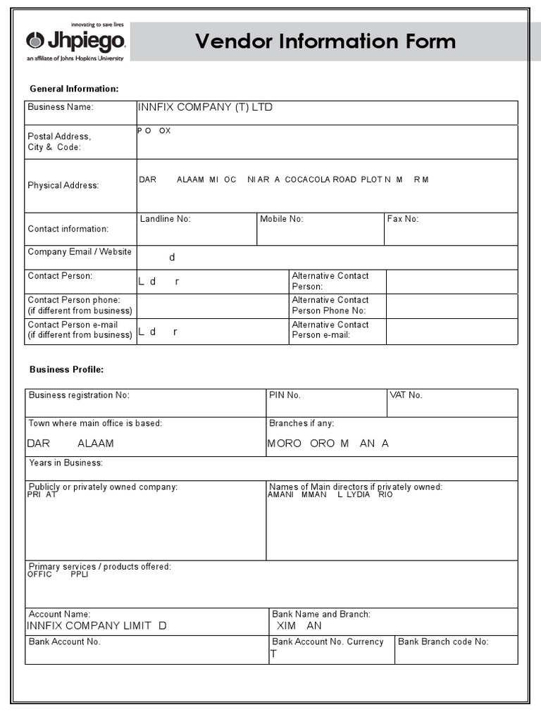 Vendor Information Form (Edited) PDF | PDF | Conflict Of Interest ...