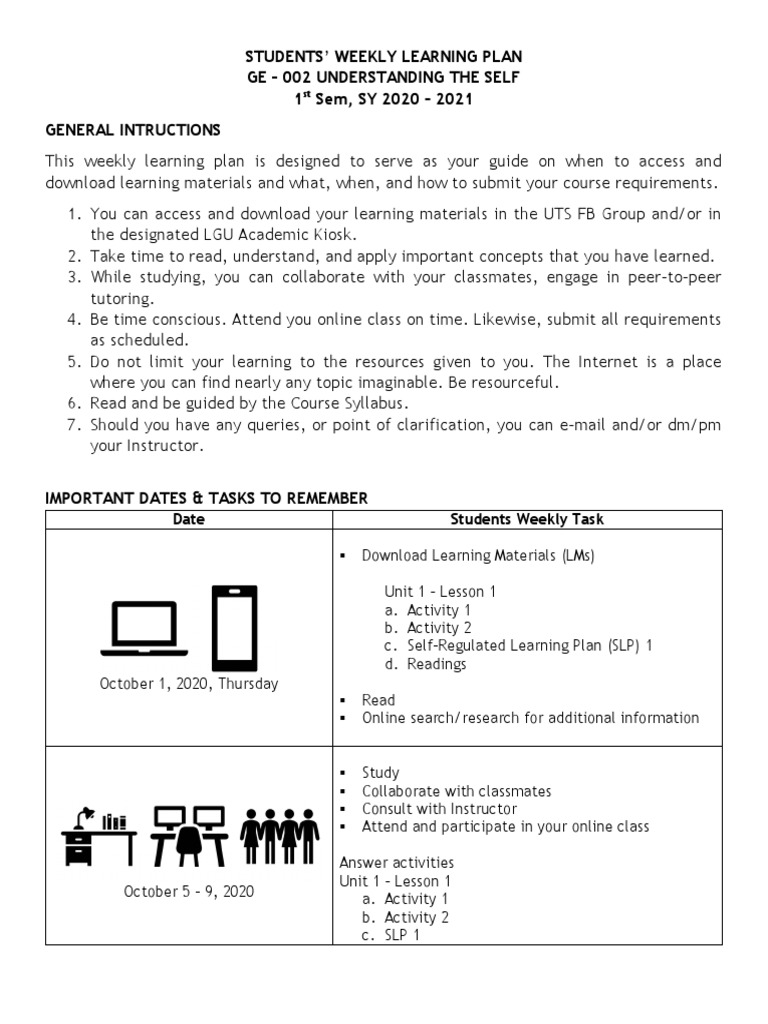 Student Weekly Learning Plan | PDF | Pedagogy | Learning