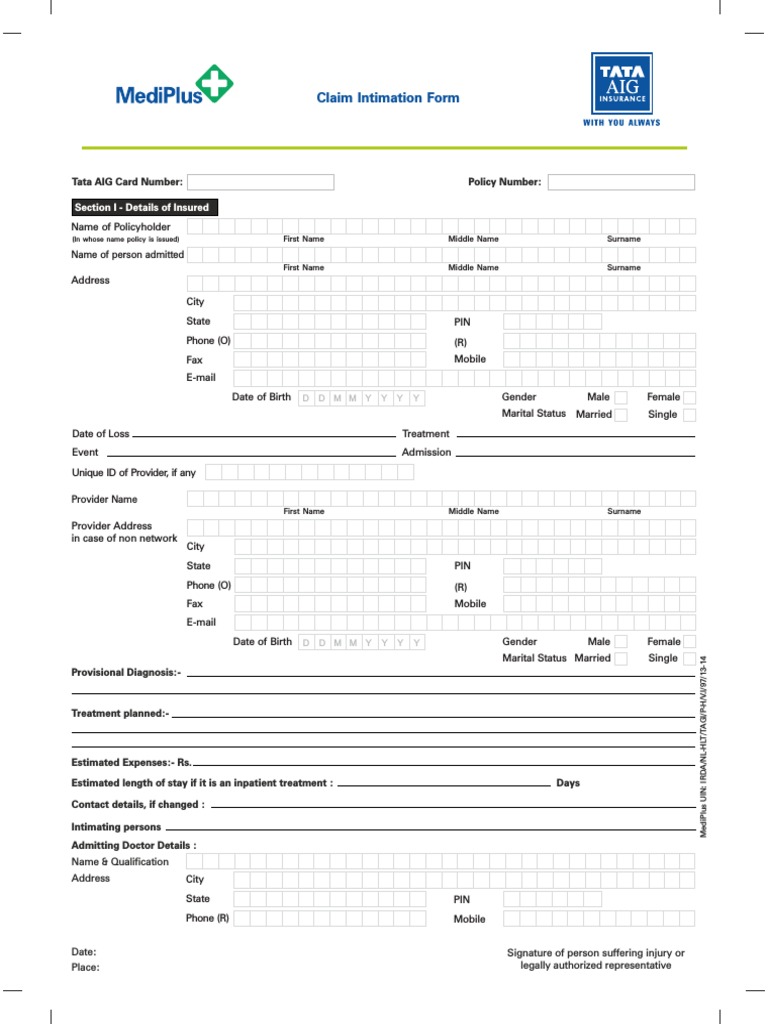 Claims Forms Mediplus Claim Intimation Form - PDF 225bfd110e PDF | PDF ...