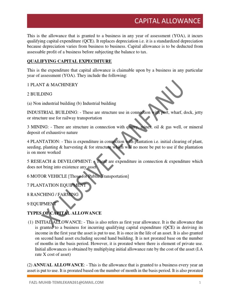 Capital Allowance PDF | PDF | Capital Expenditure | Expense