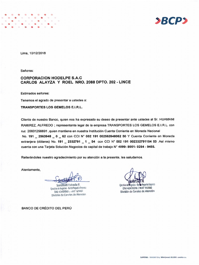 Carta Banco BCP PDF | PDF