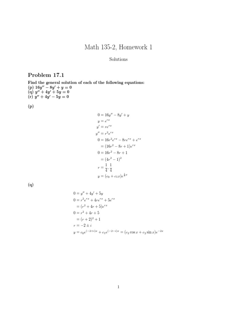Math 135-2, Homework 1: Problem 17.1 | PDF | Calculus | Mathematical ...