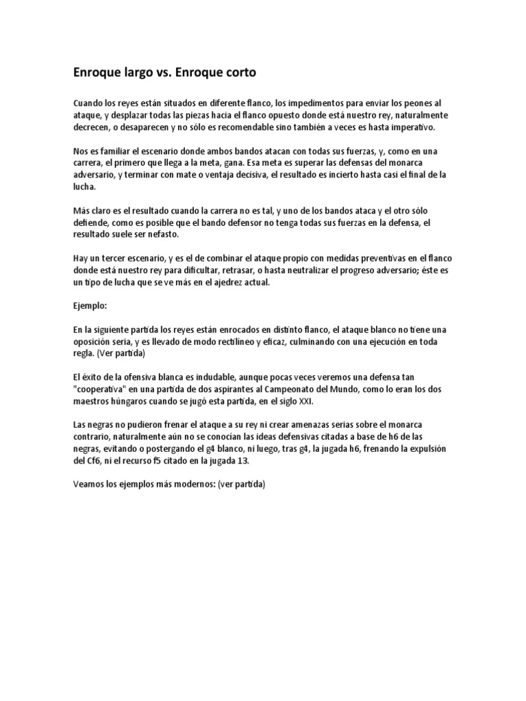 Enroque Largo Vs Enroque Corto | PDF