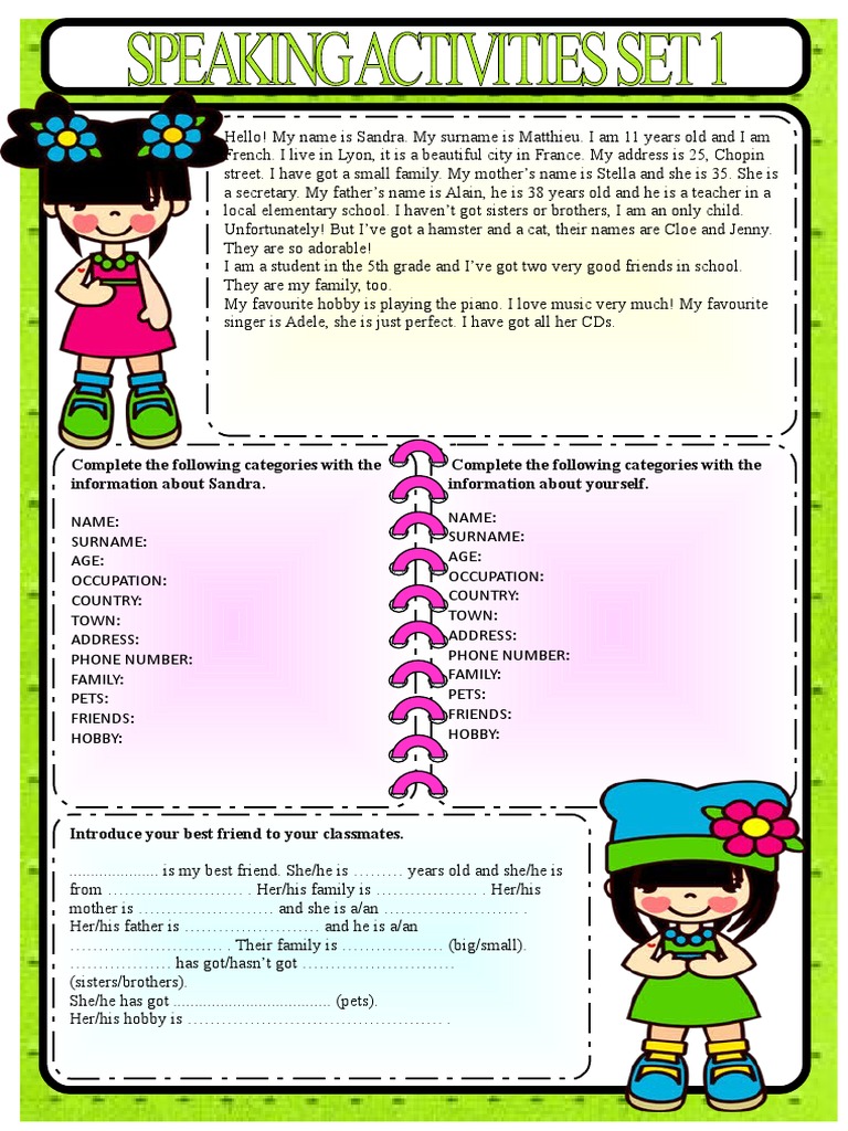 Speaking Activity Set 1 Introducing Yourself Fun Activities Games ...