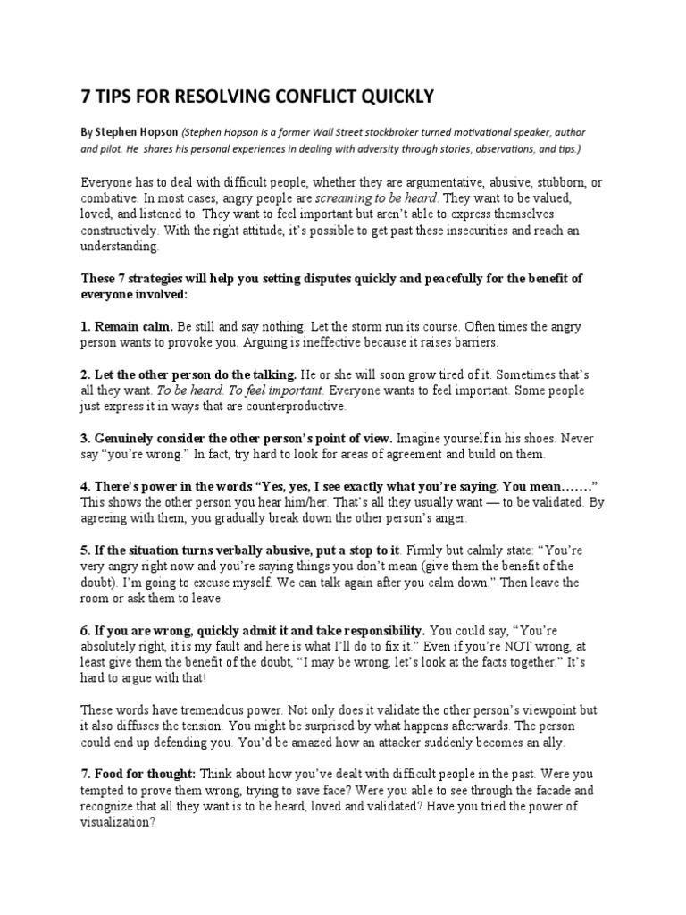 7 TIPS FOR CONFLICT Resolution PRINT | PDF | Conflict Resolution | Anger