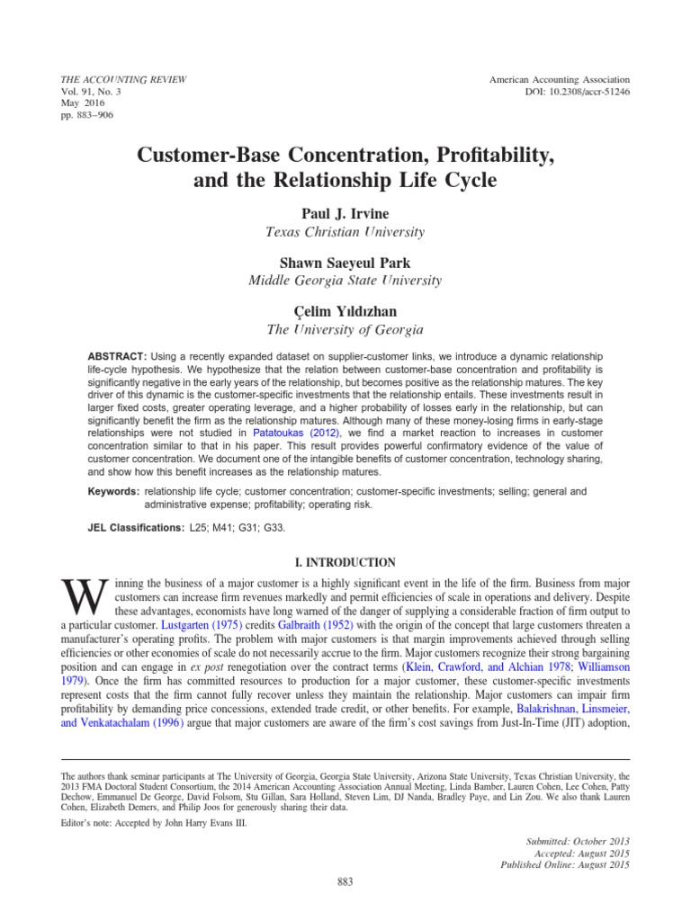 Customer Concentration Over the Relationship Life Cycle: Early ...
