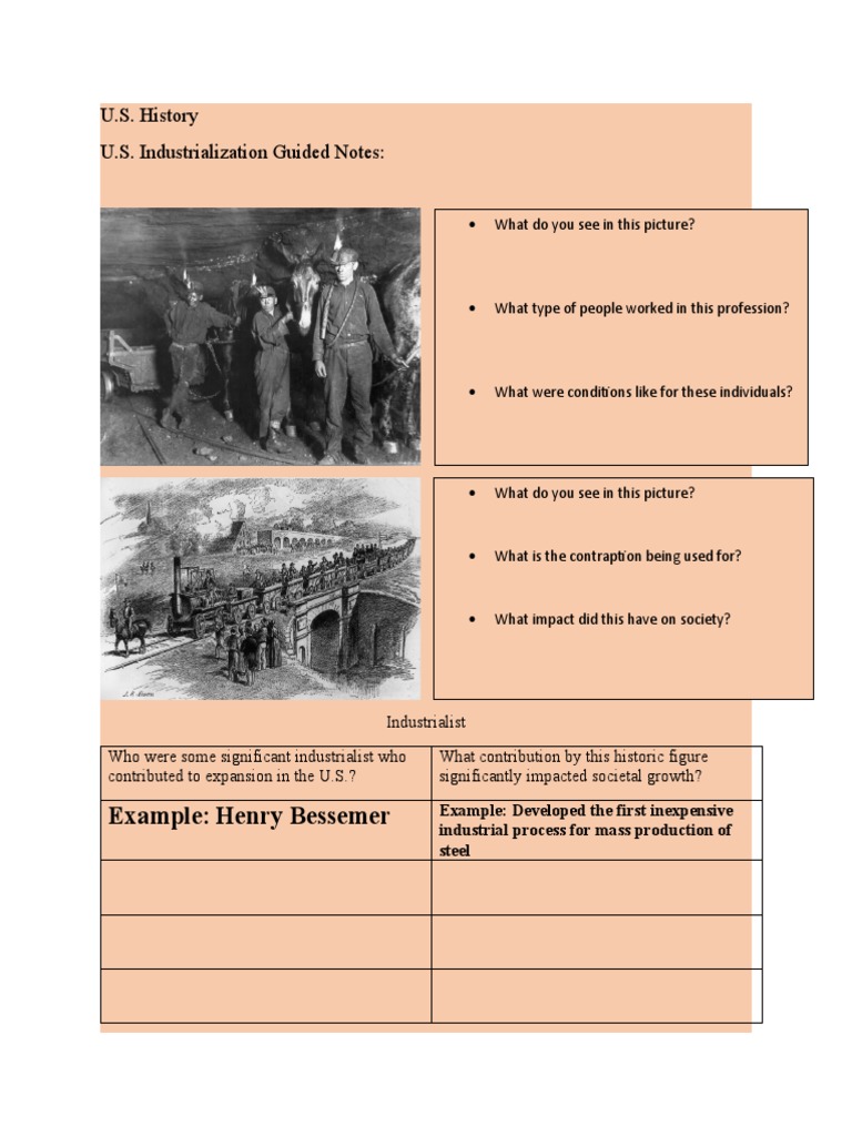 Example: Henry Bessemer: U.S. History U.S. Industrialization Guided ...