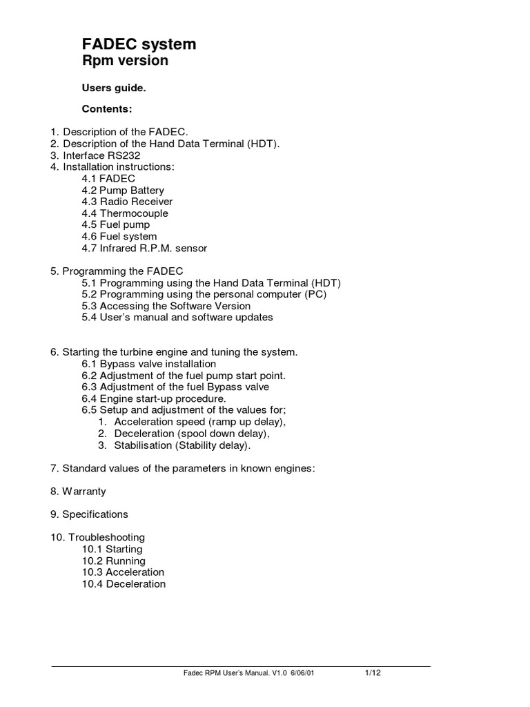FADEC RPM User's Manual Overview | PDF | Throttle | Thermocouple