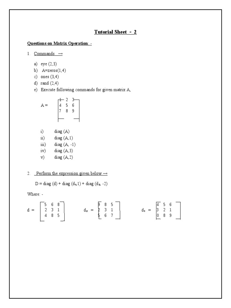 Tutorial Sheet - 2 Matrix Operation | PDF | Matrix (Mathematics) | Functions And Mappings