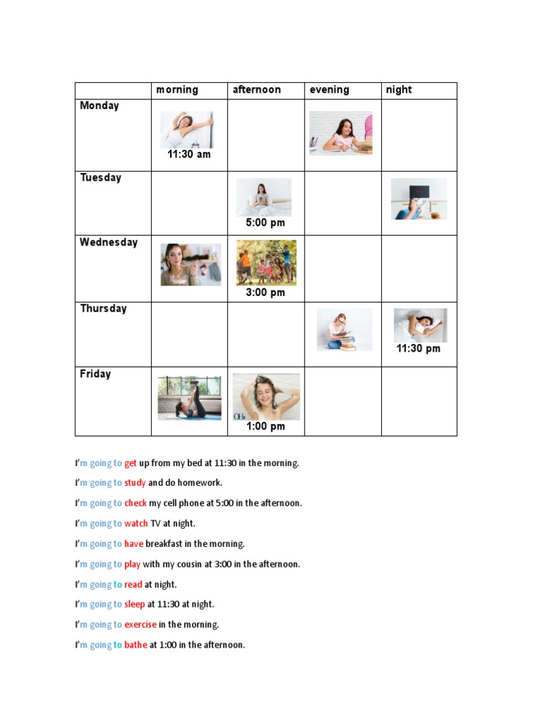 Morning Afternoon Evening Night Monday | PDF | Language Arts & Discipline