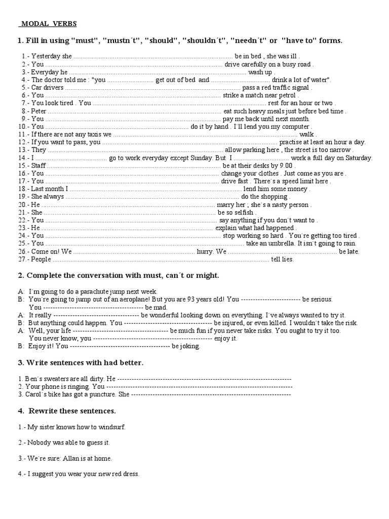 Modal Verbs Exercises | PDF