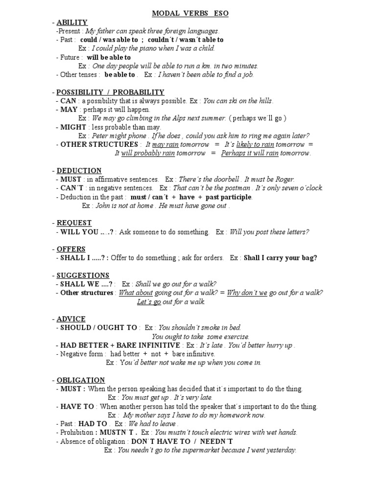 MODAL VERBS ESO Explain and Exercise | PDF | Verb | Grammar
