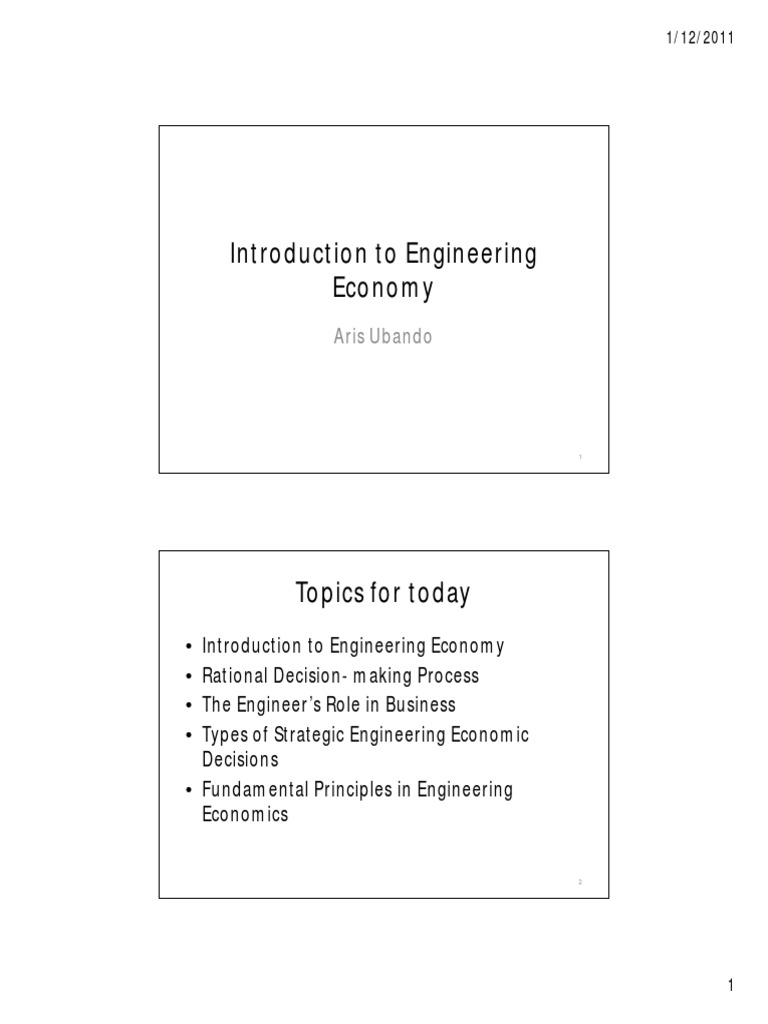 Week1 - 1 Introduction To Engineering Economy - v1 | PDF | Engineering ...