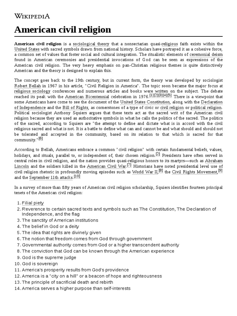 American Civil Religion | PDF | Government | Religion And Belief