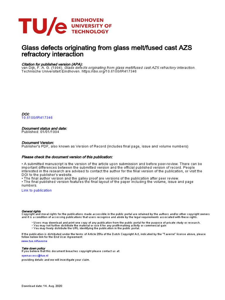 Glass Defects Originating From Glass Melt/fused Cast AZS Refractory ...