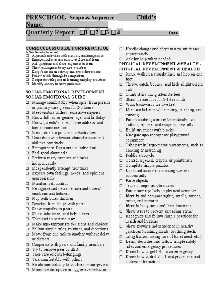 Preschool Curriculum Guide | PDF | Word | Science