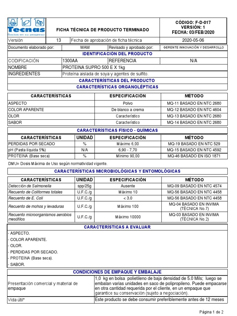 Ficha Técnica de Proteína Supro 500E | PDF | Residuos | El plastico
