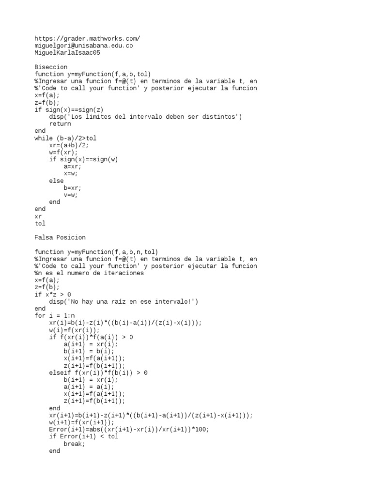 Codigos Matlab | PDF | Programación de computadoras | Enseñanza de matemática