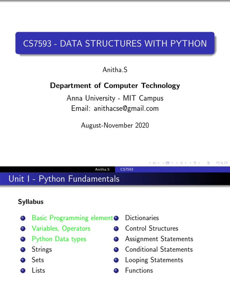 Cs7593 - Data Structures With Python: Department of Computer Technology Anna University - MIT ...