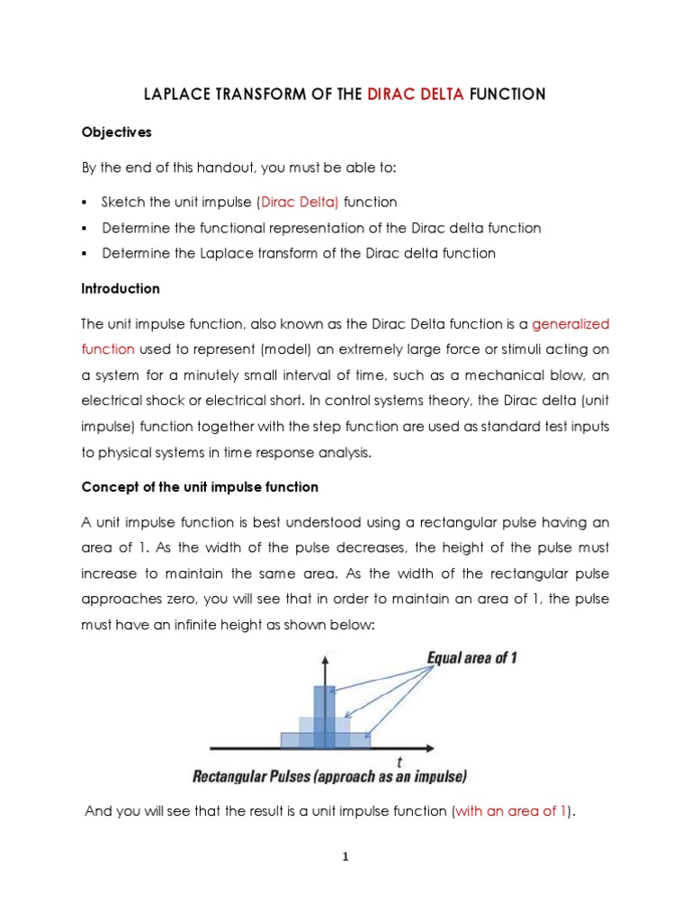 Laplace Transform of The Dirac Delta Function PDF | PDF | Laplace ...