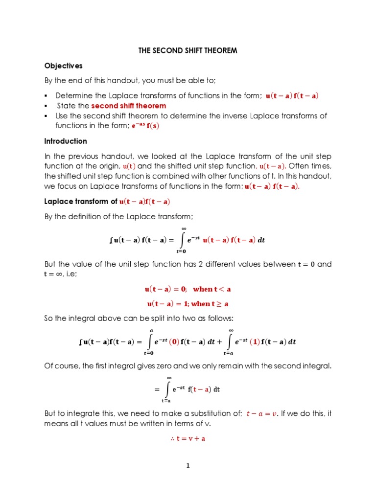 The Second Shift Theorem | PDF | Laplace Transform | Calculus