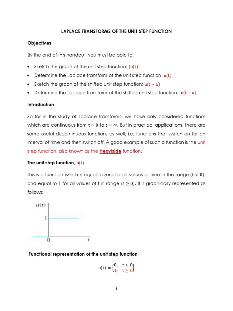 Laplace Transform of The Unit Step Function PDF | PDF | Laplace ...