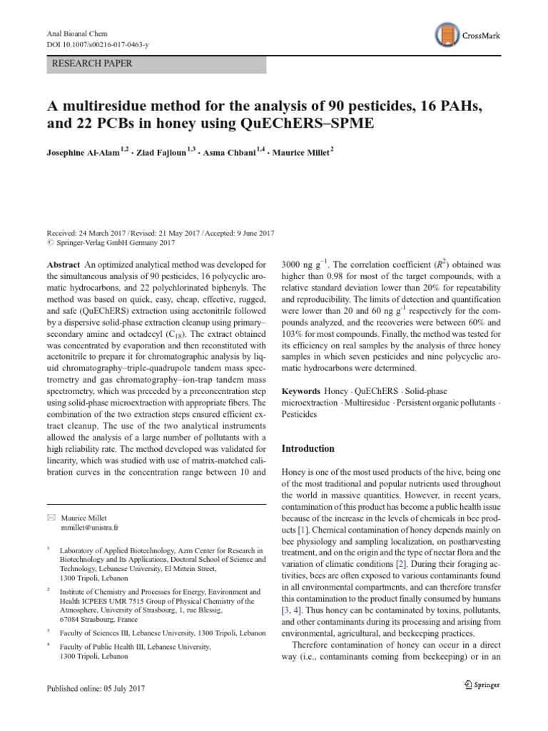 A Multiresidue Method For The Analysis of 90 Pesticides, 16 PAHs, and 22 PCBs in Honey Using ...