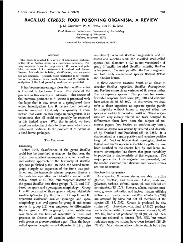 Bacillus Cereus Food Poisoning Organism. A Review | PDF | Bacillus ...