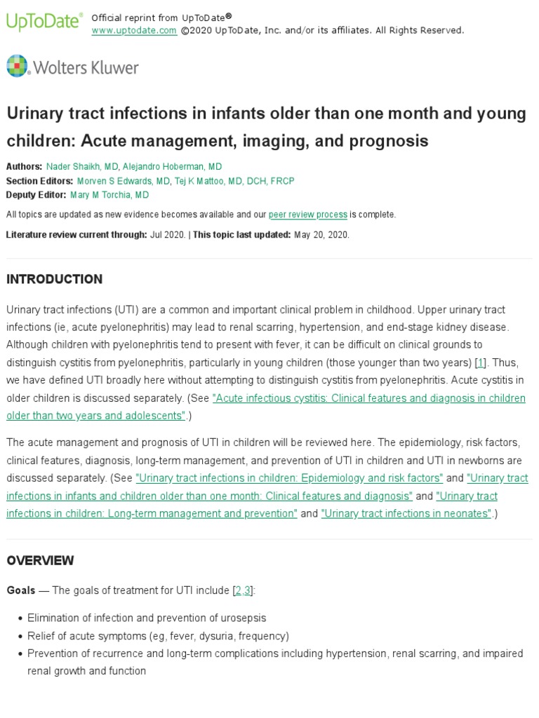 Urinary Tract Infections in Infants Older Than One Month and Young ...