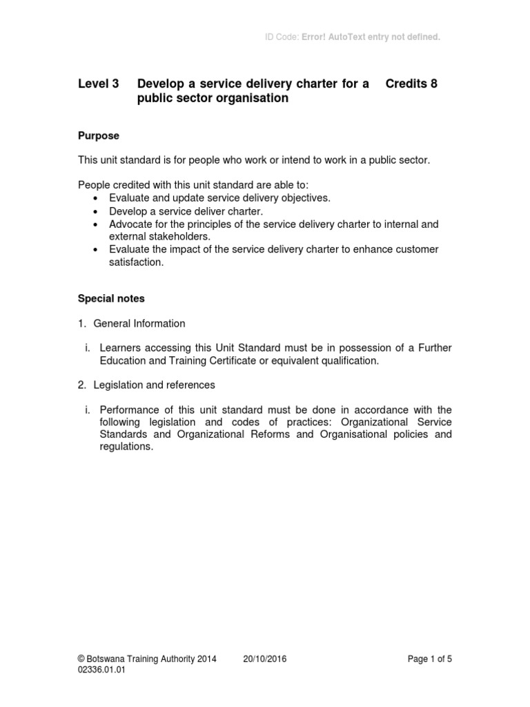 Level 3 Develop A Service Delivery Charter For A Public Sector ...