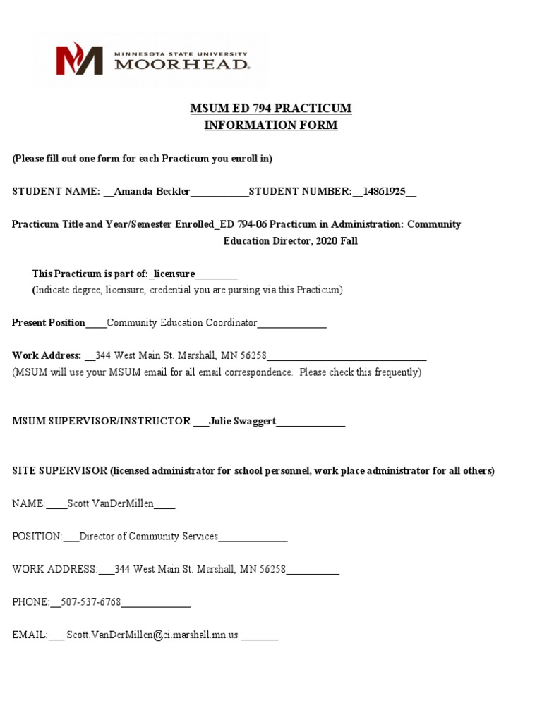 Practicum Information Form | PDF