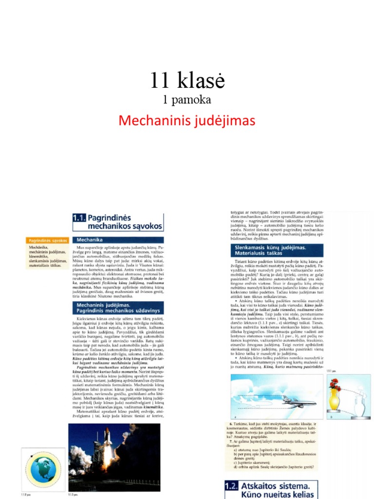 11 Klasė 1 Pamoka (Mechaninis Judėjimas) | PDF