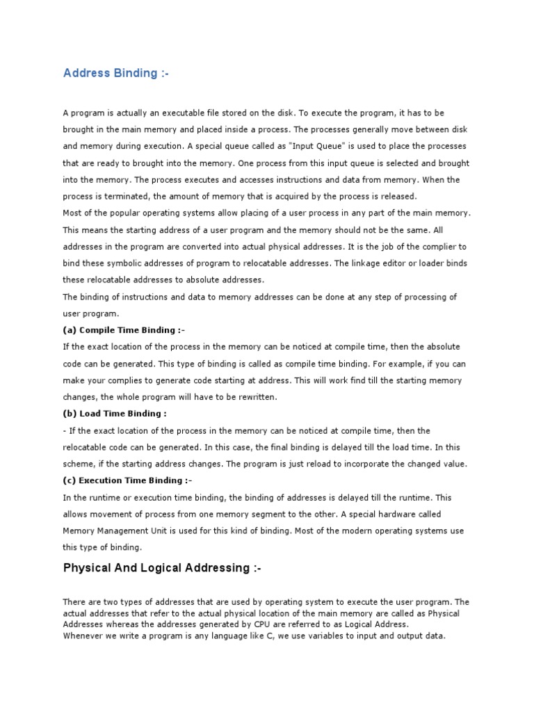 Address Binding | PDF | Computer Data Storage | Process (Computing)