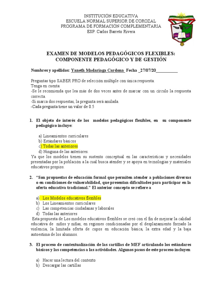 EXAMEN MEF Pedagógico Resuelto | PDF | Plan de estudios | Conceptos psicologicos