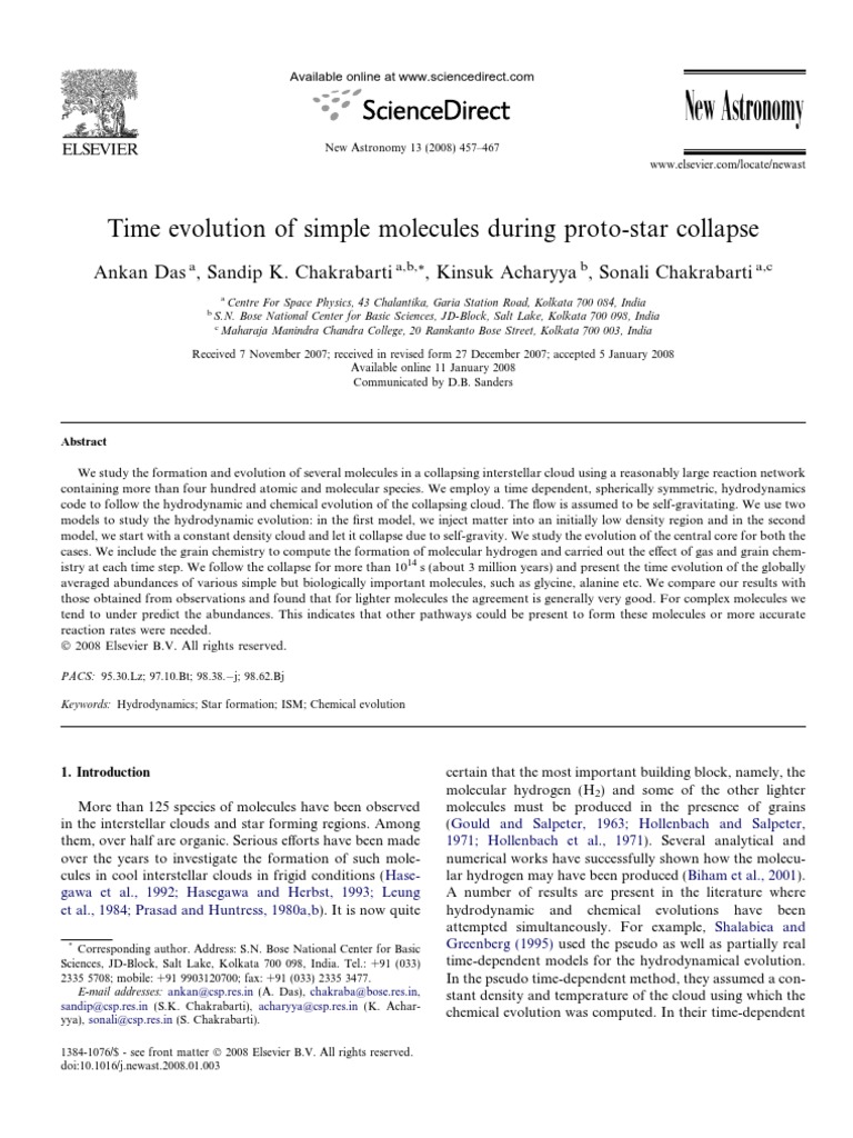 Time Evolution of Simple Molecules During Proto-Star Collapse | PDF ...