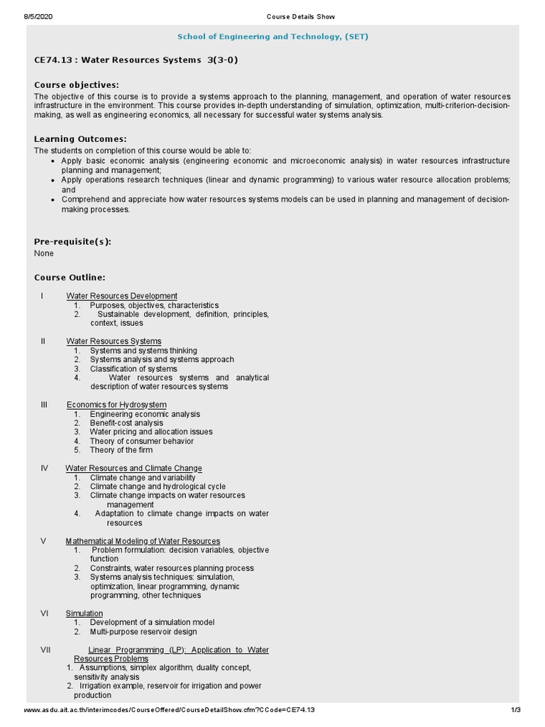 CE74.13 Water Resources Systems | PDF | System | Mathematical Optimization